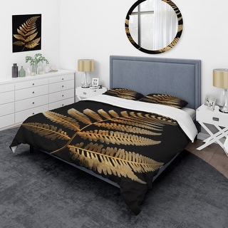 Designart "Golden Fern On Black I" Gold Modern - Bedding Cover Set With ...