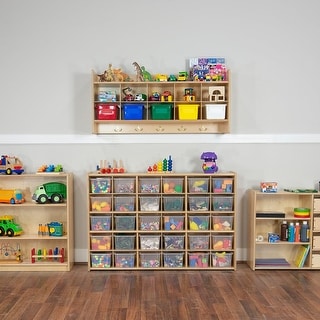 Contender Kids 30 Cubby Shelf Organizer With Transculent Bins, Wooden ...