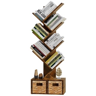 6 Tier Tree Bookshelf - Retro Shelf Floor Standing Bookcase with ...
