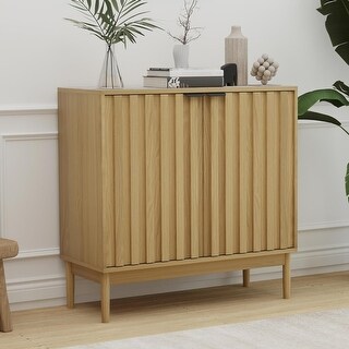 Fluted Storage Cabinet with Adjustable Shelves, Natural Finish for ...