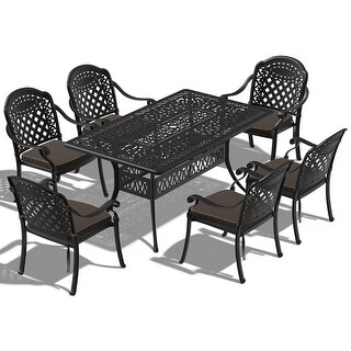 7-Piece Set Of Cast Aluminum Patio Furniture With Black Frame and Seat ...