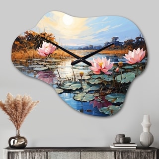 Designart - Asian Art Lotus Lake - Asian Art Large Wall Clock in ...