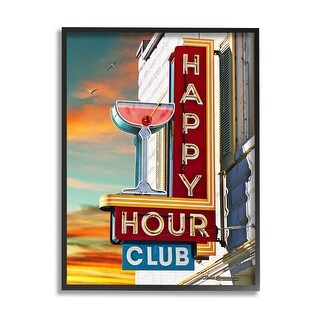 Stupell Happy Hour Club Sign Framed Giclee Art Design by Larry Grossman ...