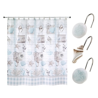 Avanti Farmhouse Shell Shower Curtain & Shower Hook Set - Multicolor ...