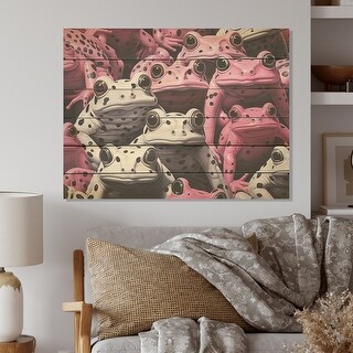 Designart "White And Pink Pop Art Frog" Frogs & Toads Wood Wall Decor ...