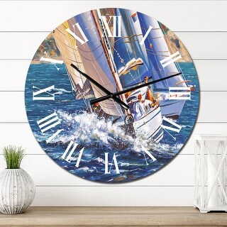 Designart 'Sailing Regatta On Wild Sea' Nautical & Coastal wall clock ...