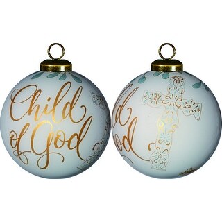 White and Gold Child of God Hand Painted Mouth Blown Glass Ornament - 3 ...