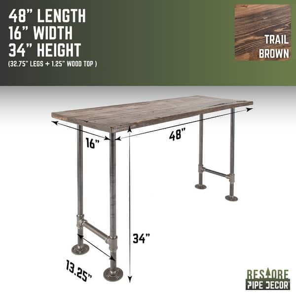 PIPE DECOR Solid Live Edge Wood Console Table with Industrial Pipe Legs ...