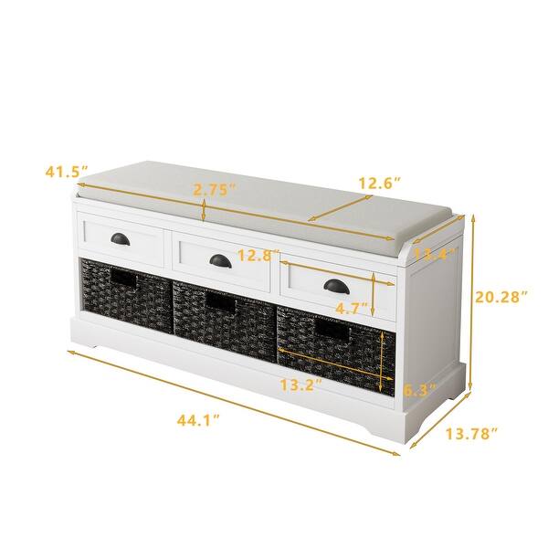 Homes Collection Wood Storage Bench with 3 Drawers and 3 Baskets - Bed ...
