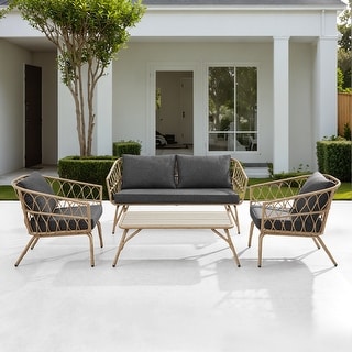 Corvus Gandia 4-piece Outdoor Resin Wicker Patio Conversation Set with ...