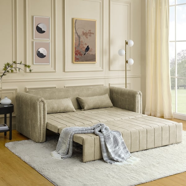 Modern 3 Seats 3 in 1 Pull-Out Bed Sleeper with Rolled Arms Decorated ...
