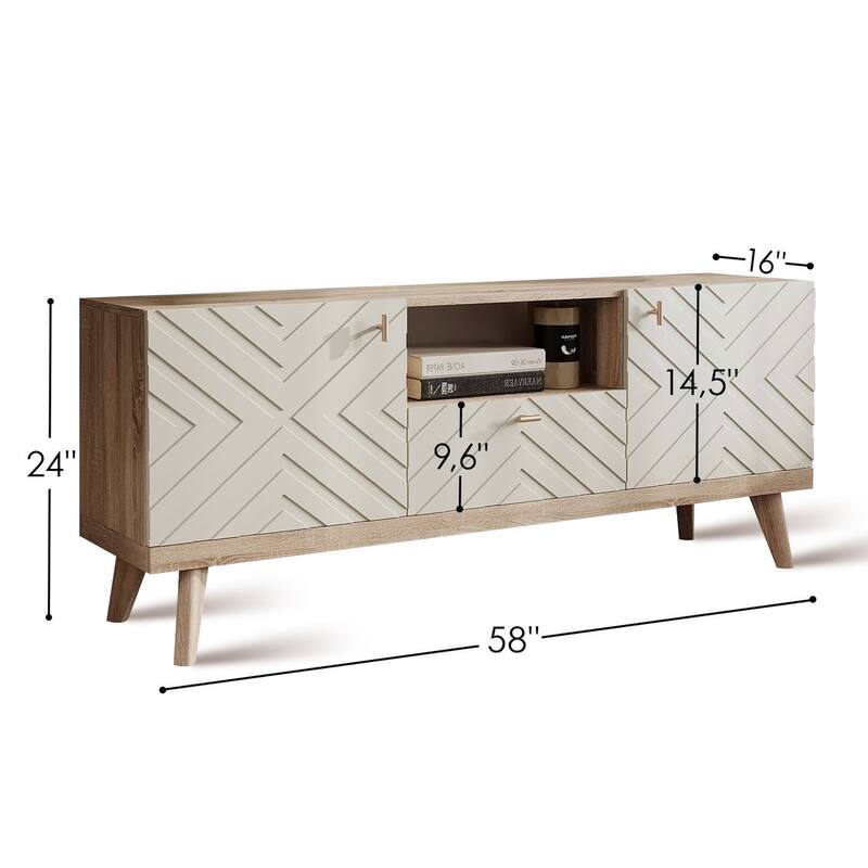 Living Skog Alba Beige TV Stand Console with Drawer Fits TV's up to 65 ...