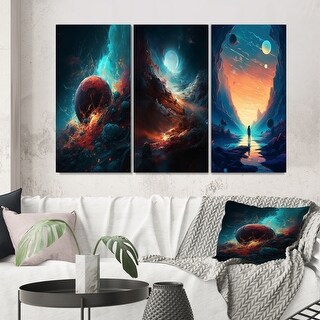 Designart "Imagine Space IV" Space Wall Art Set Of 3 - Orange Space ...