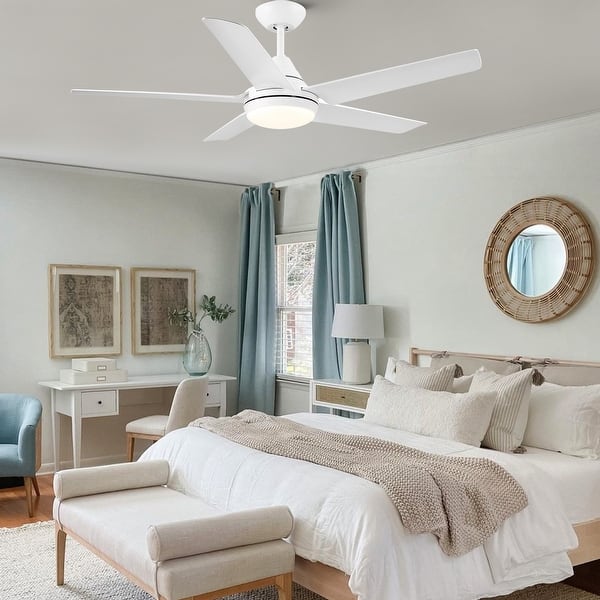 Modern 48 in. Integrated LED Ceiling Fan Lighting with 5 White Blades ...