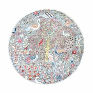 Medium Gray, Afghan Peshawar with Birds of Paradise, Hand Knotted ...