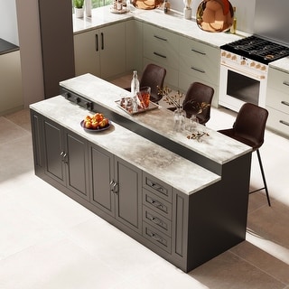 94.5" Modern Multi-Functional Kitchen Island with Storage Cabinets and ...