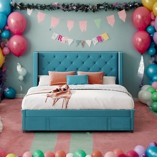 Solid & Sturdy Queen Size Upholstered Platform Bed with a Big Drawer ...