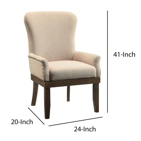 Wooden Arm Chair with Wing Back and Nailhead Trims, Beige and Brown ...