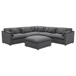 Hobo 6pc Sectional Sofa, Charcoal Gray Fabric, 10 Pillows, 120 Inch ...