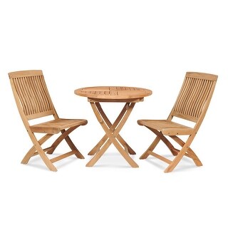 Devon 3-Piece Teak Round Folding Table Bistro Set - Bed Bath & Beyond - 20480579