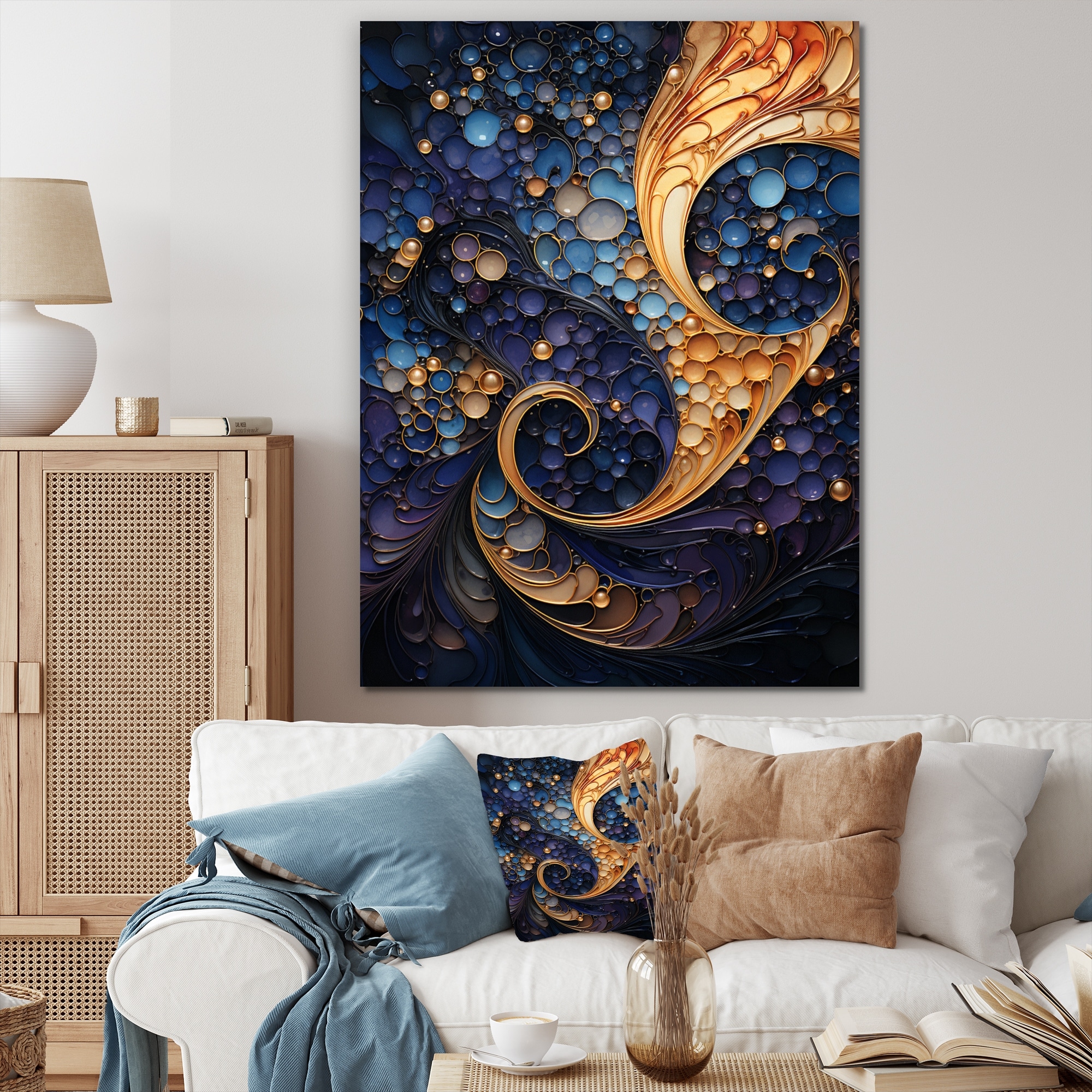 Designart "Gold Teal Abstract Spirals I" Abstract Spirals Canvas Print ...