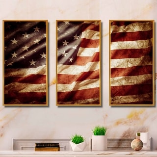 Designart "American Flag" Maps & Flags Framed Art Set of 3 - 4 Colors ...