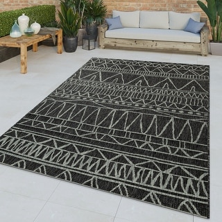 Black Grey Outdoor Rug Modern Ethnic pattern for Patio/Balcony - Bed ...