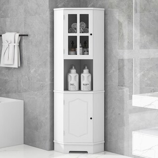 Accent Bathroom Storage Cabinet, Triangular Corner Cabinet with Glass ...