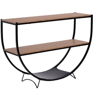 Rustic Industrial Design Demilune Shape Textured Metal Distressed Wood ...