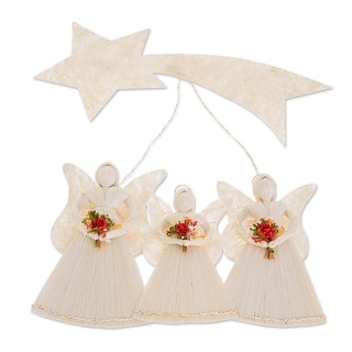 Handmade Angels with Flowers Natural fiber wall sculpture (Guatemala ...