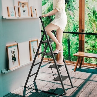 Aluminum Step Ladders 4 Steps Retractable Handgrip Folding Step Stool ...