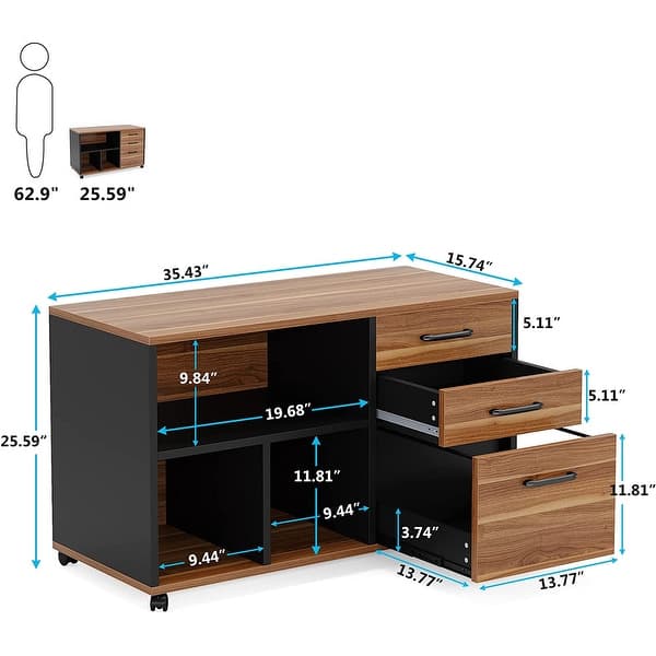 3 Drawer Wood Filing Cabinet with Wheels for A4 Letter Size - Bed Bath ...