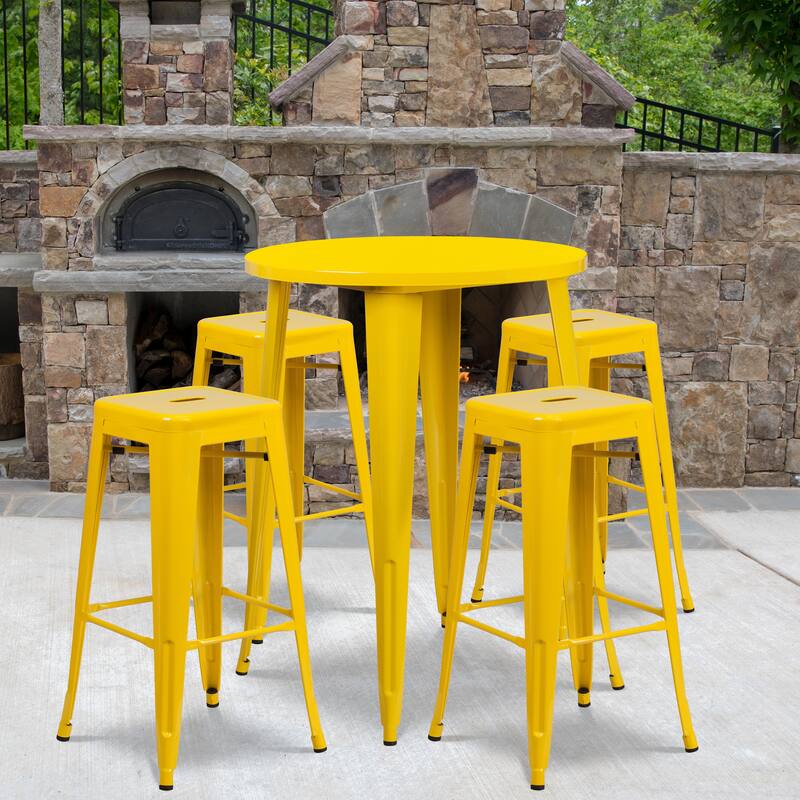 30-inch Indoor/ Outdoor 5-piece Round Metal Table and Stools Set ...