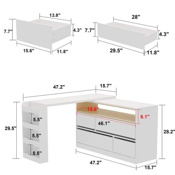White Makeup Vanity Multi-Purpose Furniture Home Desk Corner Rotating ...
