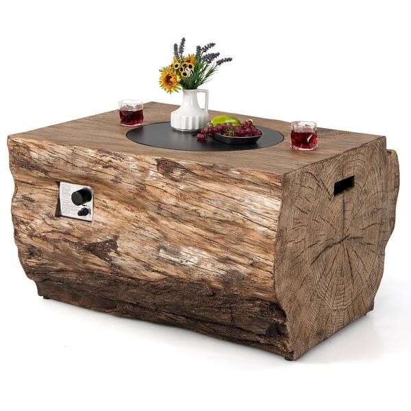 Costway 40'' Rectangle Propane Fire Pit Table Wood-Like Surface w ...