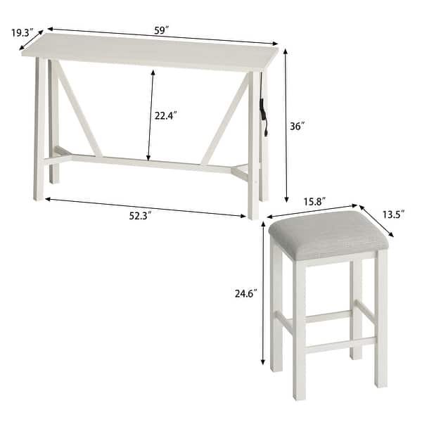 5-Piece Dining Table Set with Power Outlets and Upholstered Chairs ...