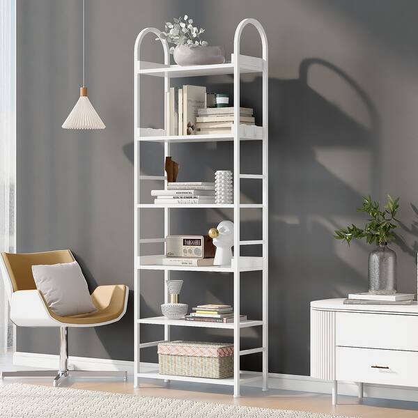 6-tier Shelves Bookshelf with Adjustable Foot Pads and Steel Frame ...