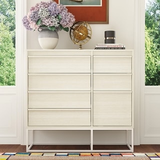 Contemporary 7-Drawer Wooden Chest Versatile Storage in Beige Dresser ...