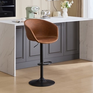 Leather Upholstered Bar Chair with Armrests, Black Swivel Base Bar ...