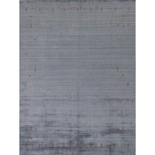 Blue & Gray Striped Gabbeh Oriental Area Rug Hand-Knotted Wool Carpet ...
