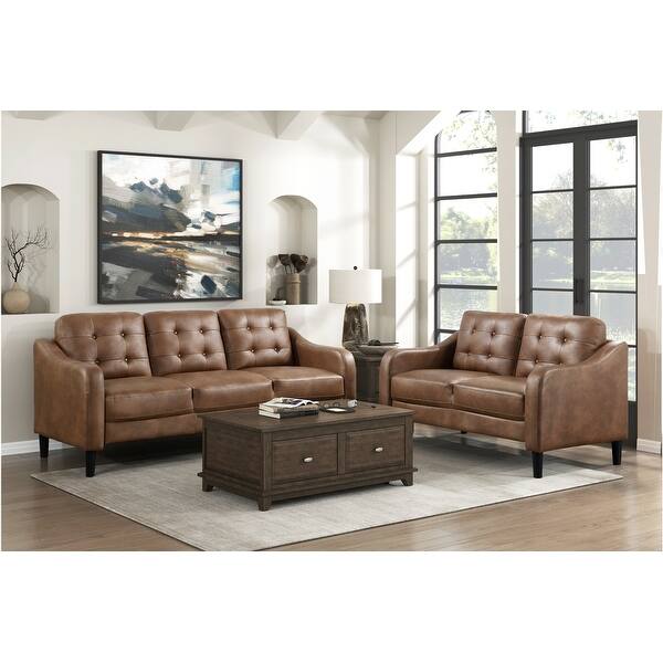 Faust Brown Faux Leather Tufted Living Room Set - Bed Bath & Beyond ...