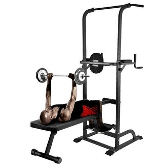 All ina One Pull-Up Bar Adjustable Power Tower Dip Station with Bench ...