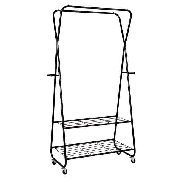 Costway Heavy Duty Double Rail Garment Rack Clothes Rack on Wheels ...