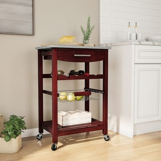 Porch & Den Bigelow Granite Top Mobile Kitchen Island with Wine Rack ...