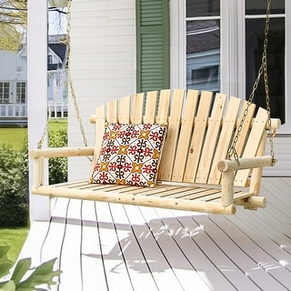 Natural Unfinished Wood Log Cabin Porch Swing with Chains - Bed Bath ...