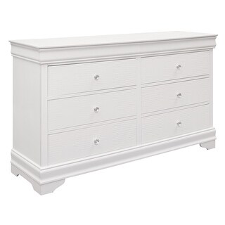 Teich 60 Inch Wide Wood Dresser, 6 Drawers, Textured Panels, Crisp ...