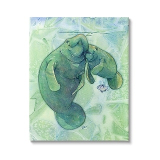 Stupell Green Manatees & Fish Canvas Wall Art Design by Steve ...