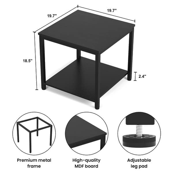 Side Table 20 Inch Square, 2-Tier Coffee Tea End Table Nightstands for ...