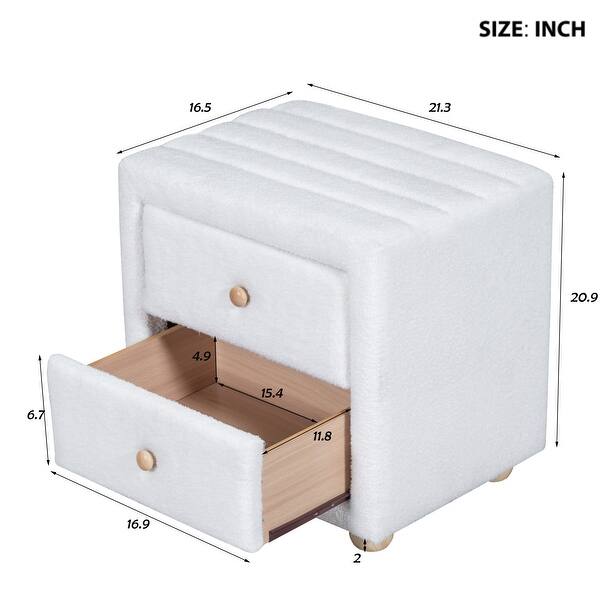 White Teddy Velvet Bedside Table with Two Drawers, Simple and Elegant ...