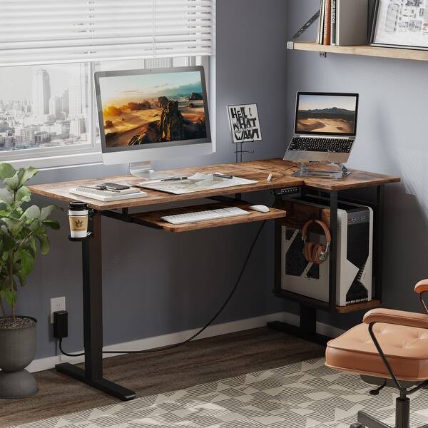 57 inch Electric Standing Desk Adjustable Height L Shaped Desk with ...